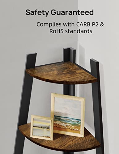 MiTechPro 63" Tall Corner Shelf, 5 Tier Industrial Corner Bookshelf Bookcase Rustic Corner Ladder Shelf Plant Stand for Living Room, Kitchen, Home Offie
