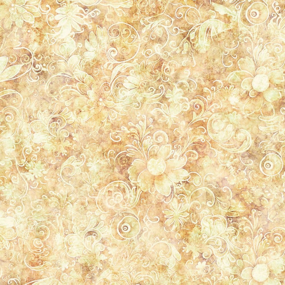 Marshall Dry Goods 108" Quilt Backing Queen's Garden #7 Premium Cotton Fabric Cut by The Yard Light (Shades of Pale and Mediums Gold)