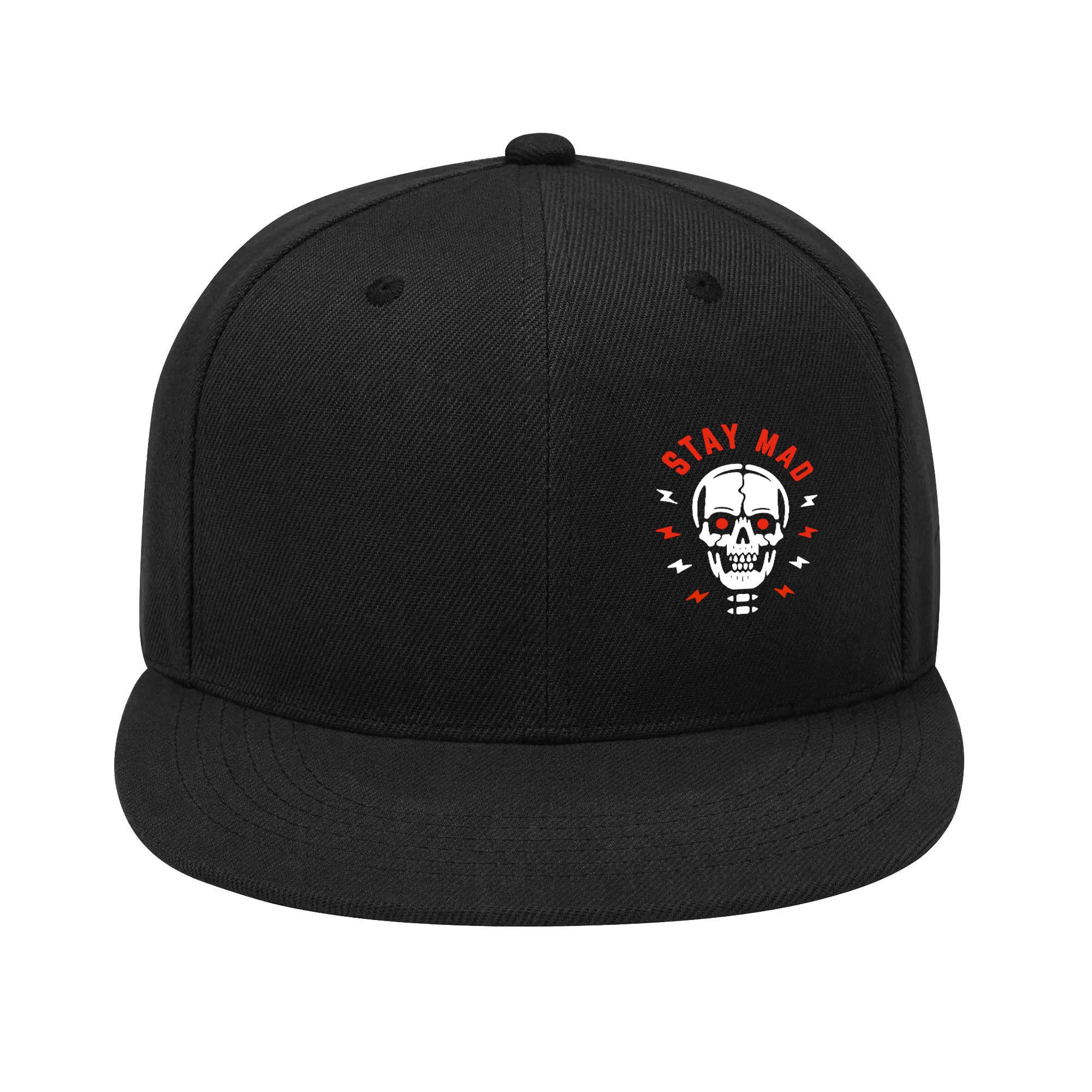 Flat Bill Hats for Men Snapback Hat Womens Skull Rock Baseball Cap Wide Brim Caps Adjustable Hip Hop Cool Trucker Dad Light Bulb Stay Mad