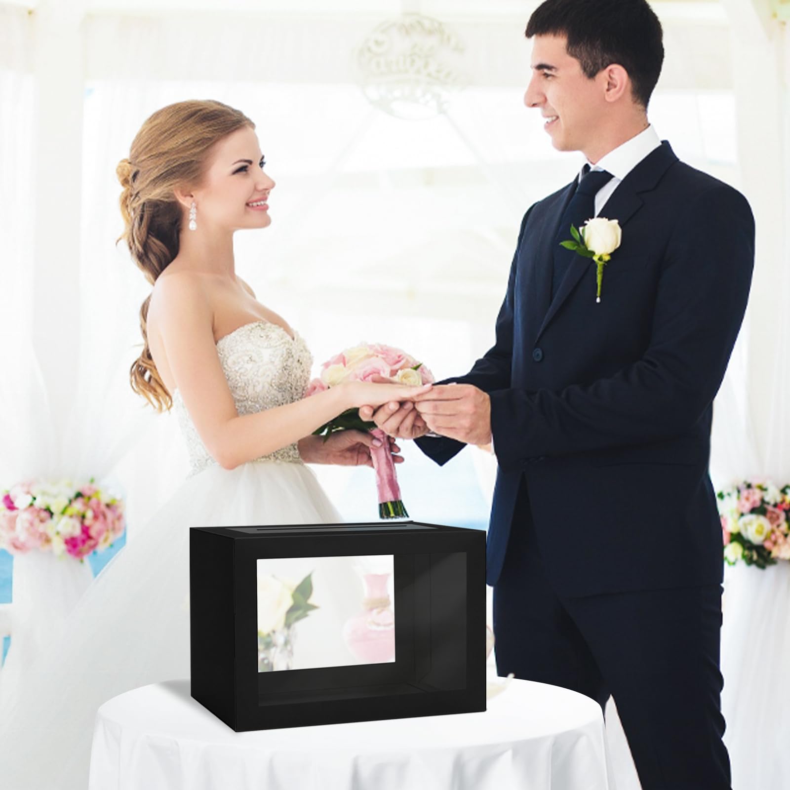 LANLISA Black Card Box for Birthdays Party, Gift Cards Receiving Box Holder for Graduations, Bridal & Baby Showers, Wedding Receptions, Retirements, Anniversaries