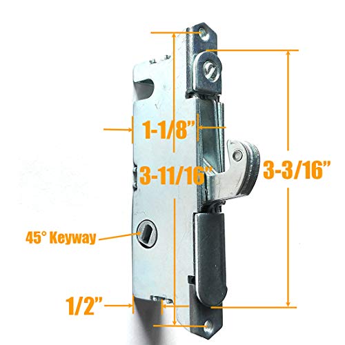 Patio Door Handle Set + Mortise Lock 45° Perfect Replacement for Sliding Glass Door Fits 3-15/16” Screw Hole Spacing, Non-keyed with Latch Locks,White Diecast,Reversible Design(Non-Handed)