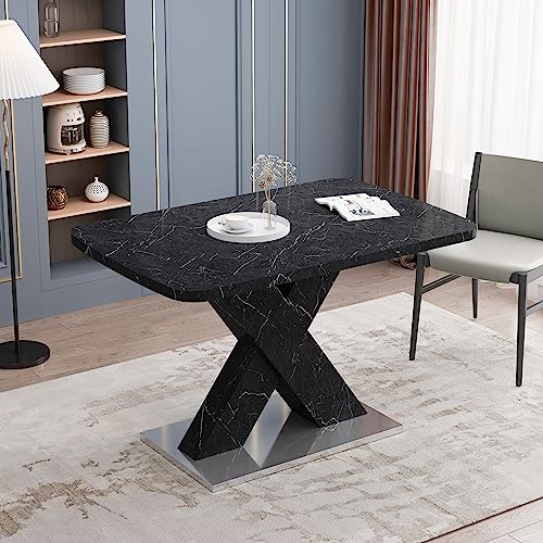 HomVent Expandable Dining Table with Wooden Top Faux Marble Dining Room Table for 4-6 People,Expandable 47.24β-62.99" Dining Room Table Black Marble Grain Kitchen Table for Small Space,Apartment