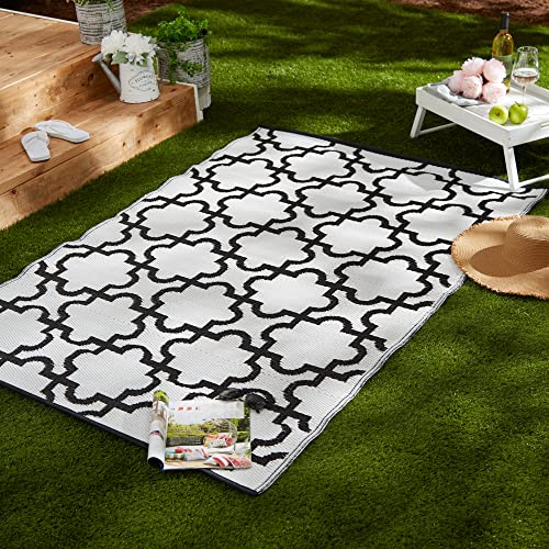 DII Reversible Outdoor Lattice Woven Rug, 4x6 Ft, Black