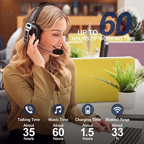 Sarevile Trucker Bluetooth Headset, V5.2 Wireless Headset with Upgraded Microphone AI Noise Canceling, On Ear Bluetooth Headphone with Mute for Driver Office Call Center