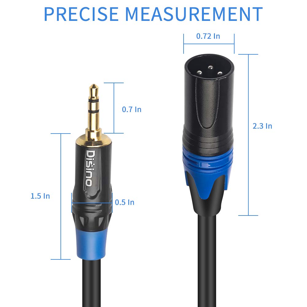 Disino 3.5mm to XLR Cable, Unbalanced 1/8 inch Mini Jack TRS Stereo Male to XLR Male Microphone Audio Cable - 3.3 FT