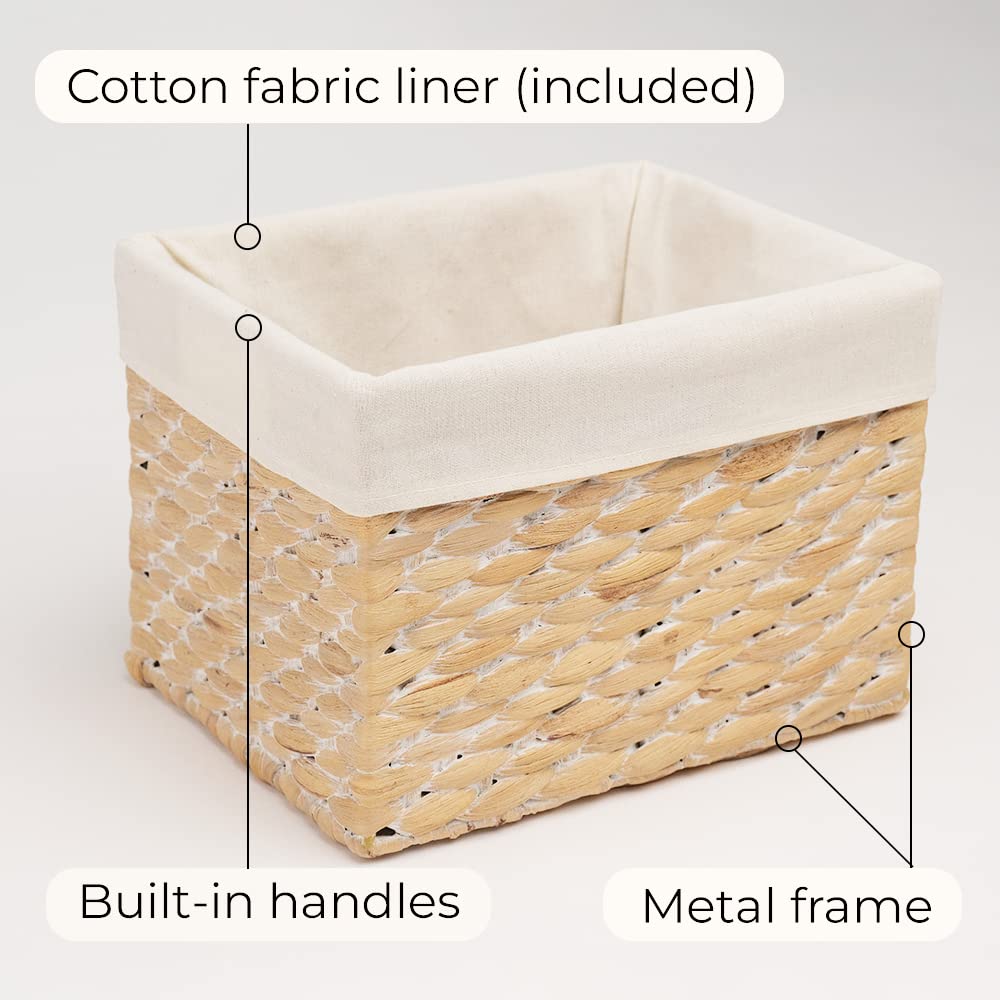 Decocoon Wicker Baskets 3 Pack, Rectangular Basket, Rattan Storage Basket, Wicker Basket with Handle, Wicker Storage Basket, Pantry Baskets Storage, Woven Baskets for Storage, Seagrass Storage Baskets