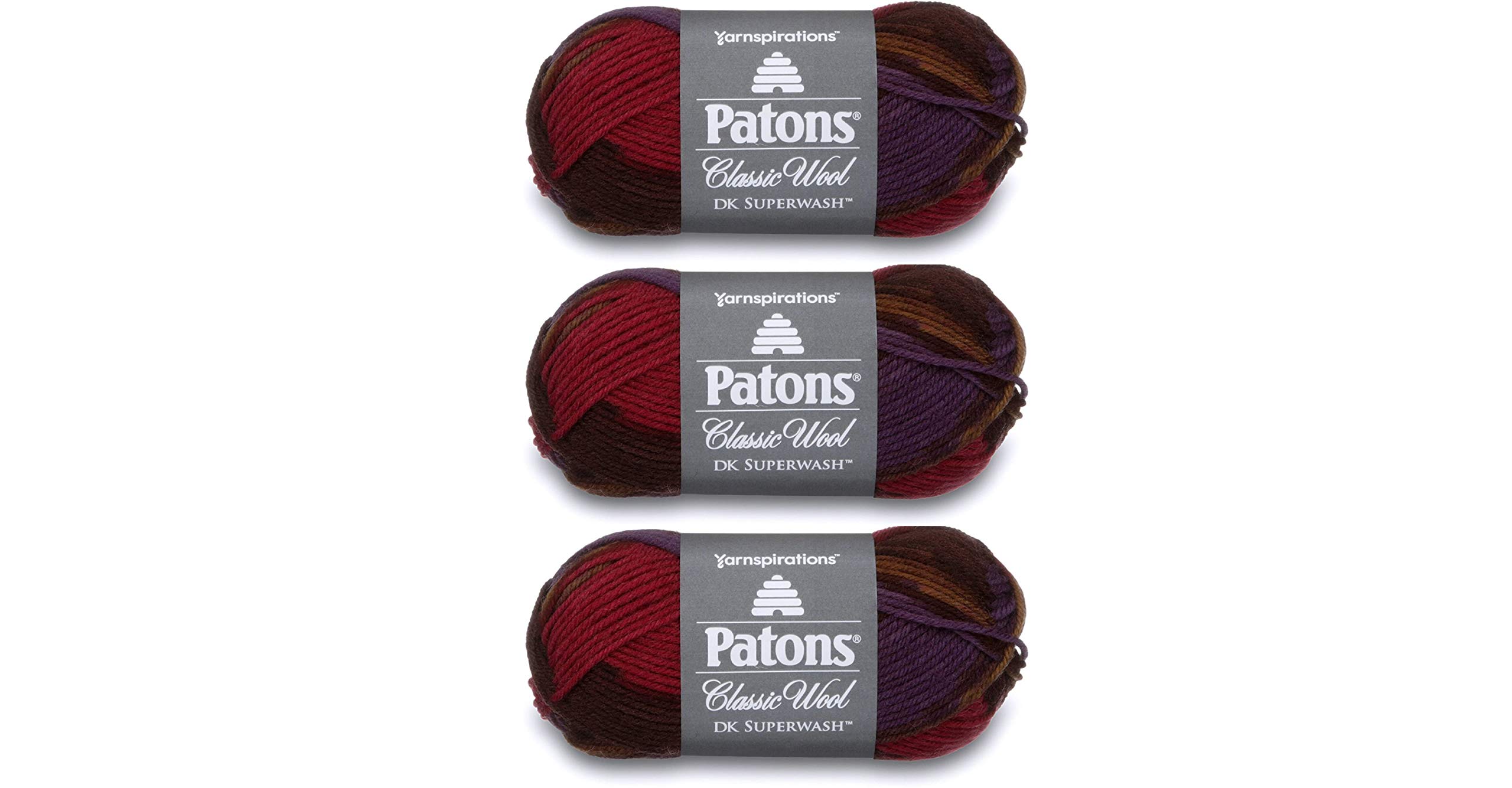 Dijkoo Patons Classic Wool DK Superwash Yarn - Gauge 3 Light - 100% Wool - (3-Pack) - Autumn Spice - for Crochet, Knitting, and Crafting