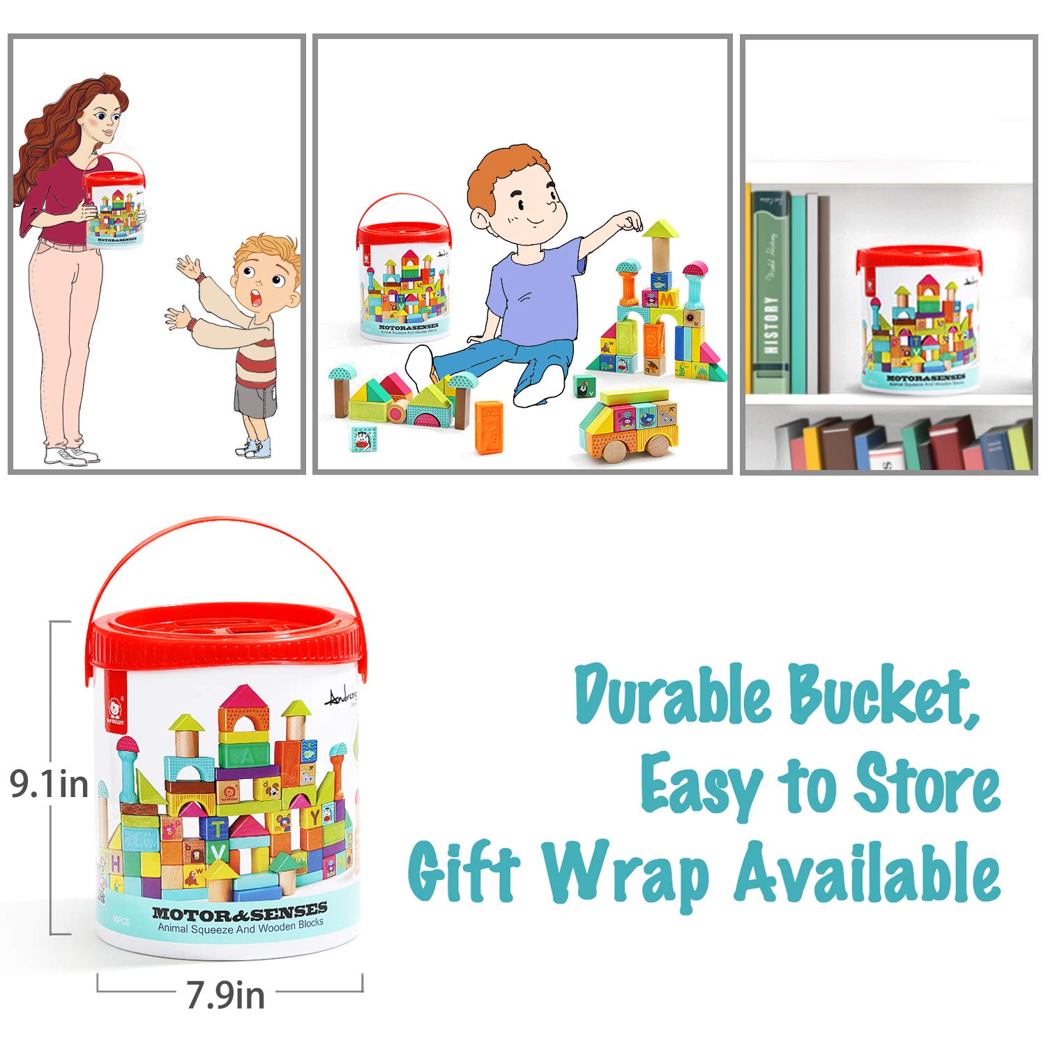TOP BRIGHT Wooden Building Blocks Toddlers 1-3,Baby Blocks 12-18 Months,Toy Blocks for 1 2 3 Year Old 80 Piece