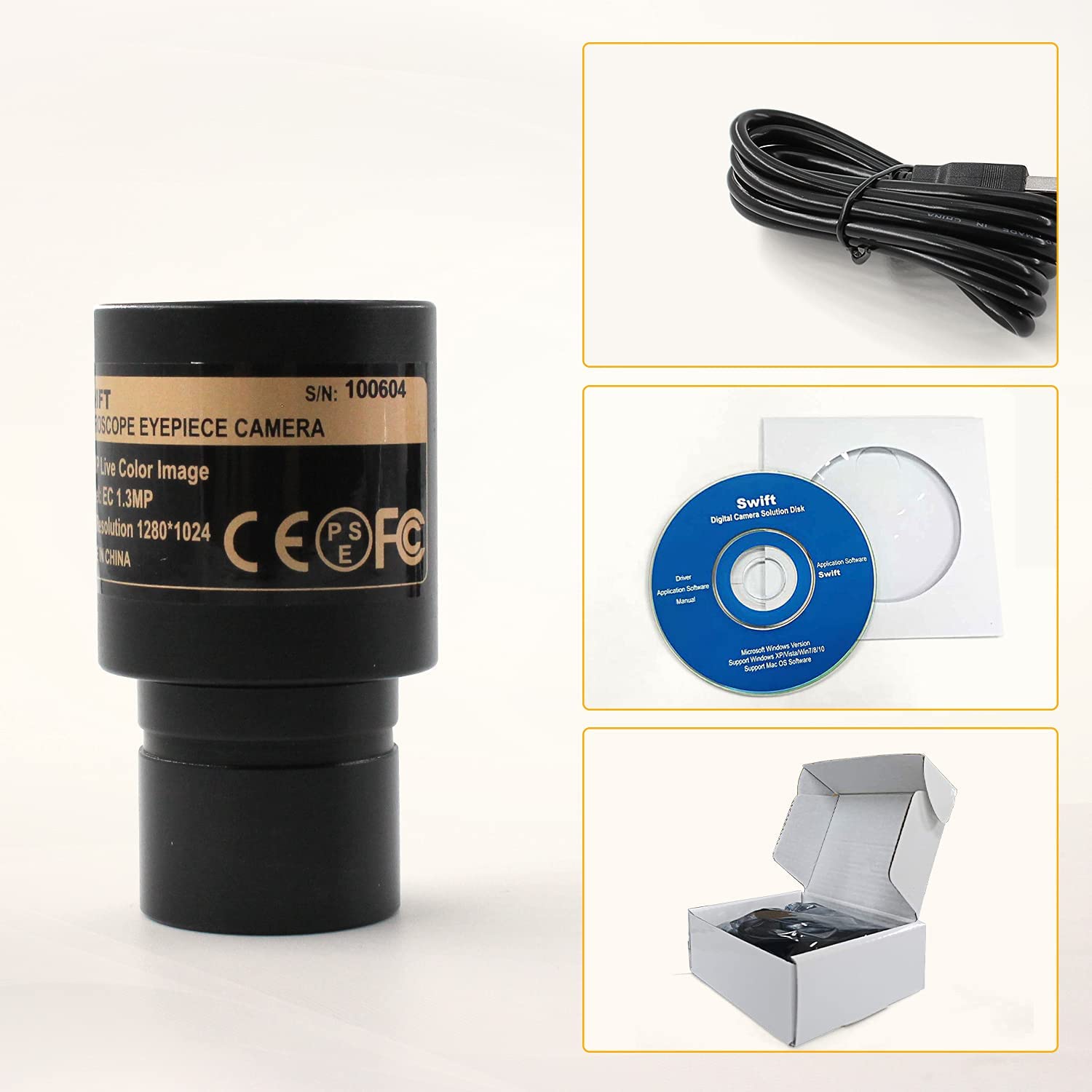 Swift Compound Trinocular Microscope SW380T,40X-2500X Magnification,Siedentopf Head,Two-Layer Mechanical Stage,with 1.3mp Camera and Software Windows/Mac Compatible