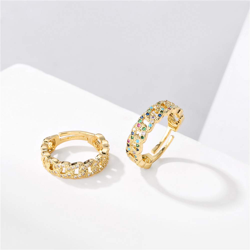 cmoonry 14K Gold Plated Women Open Ring 6mm Wide Band Cuban Link Chain Wedding Ring Cubic Zirconia Engagement Jewelry (White CZ)