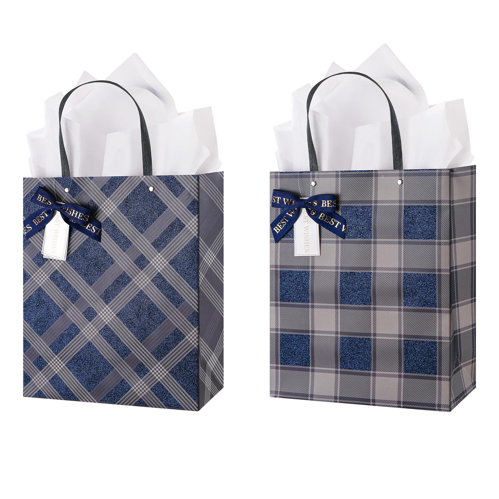 lilymelon 2 Pack 9" Medium Size Gift Bags Assorted Premium Gift Bags with Tissue Paper For Birthdays, Baby Shower,Weddings,Party Favor 7" X 4" X 9"