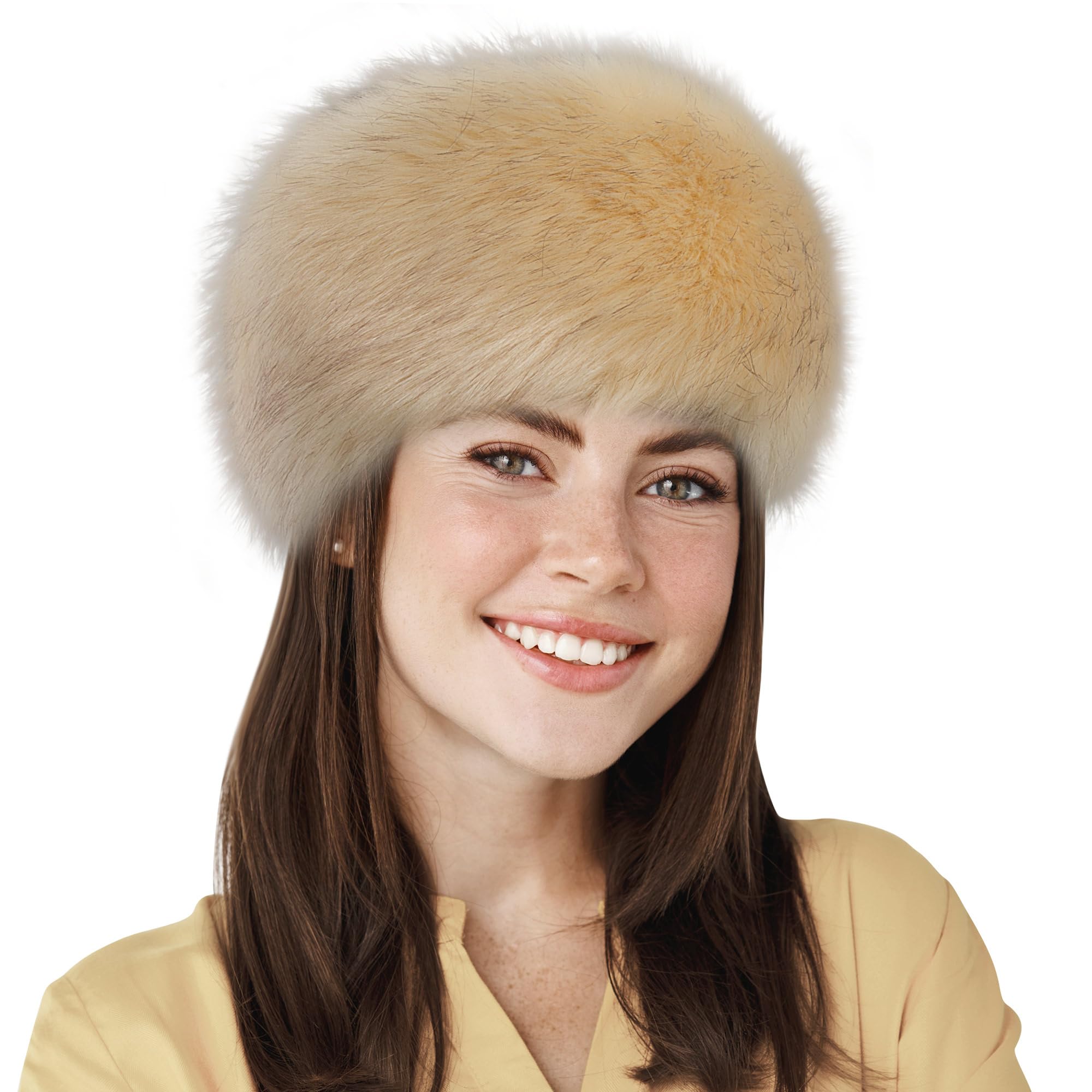 Dikoaina Faux Fur Cossack Russian Style Hat for Ladies Winter Hats for Women, Medium, Black