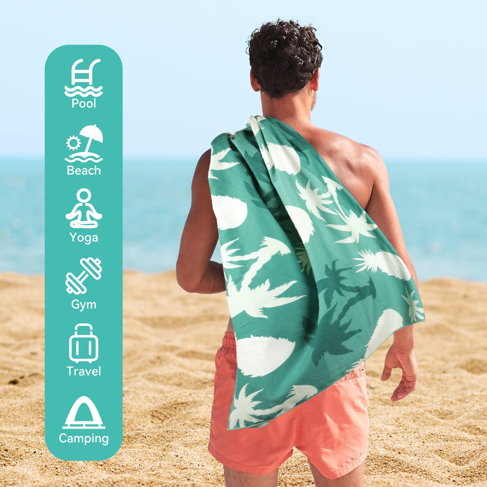 DECOMEN Beach Towel, Microfiber Beach Towels, Oversized Lightweight Quick Dry (73" x 35") Sand Proof, Absorbent, Compact, Beach Blanket, Lightweight Towel for The Swimming, Beach, Gym-Blue Totem