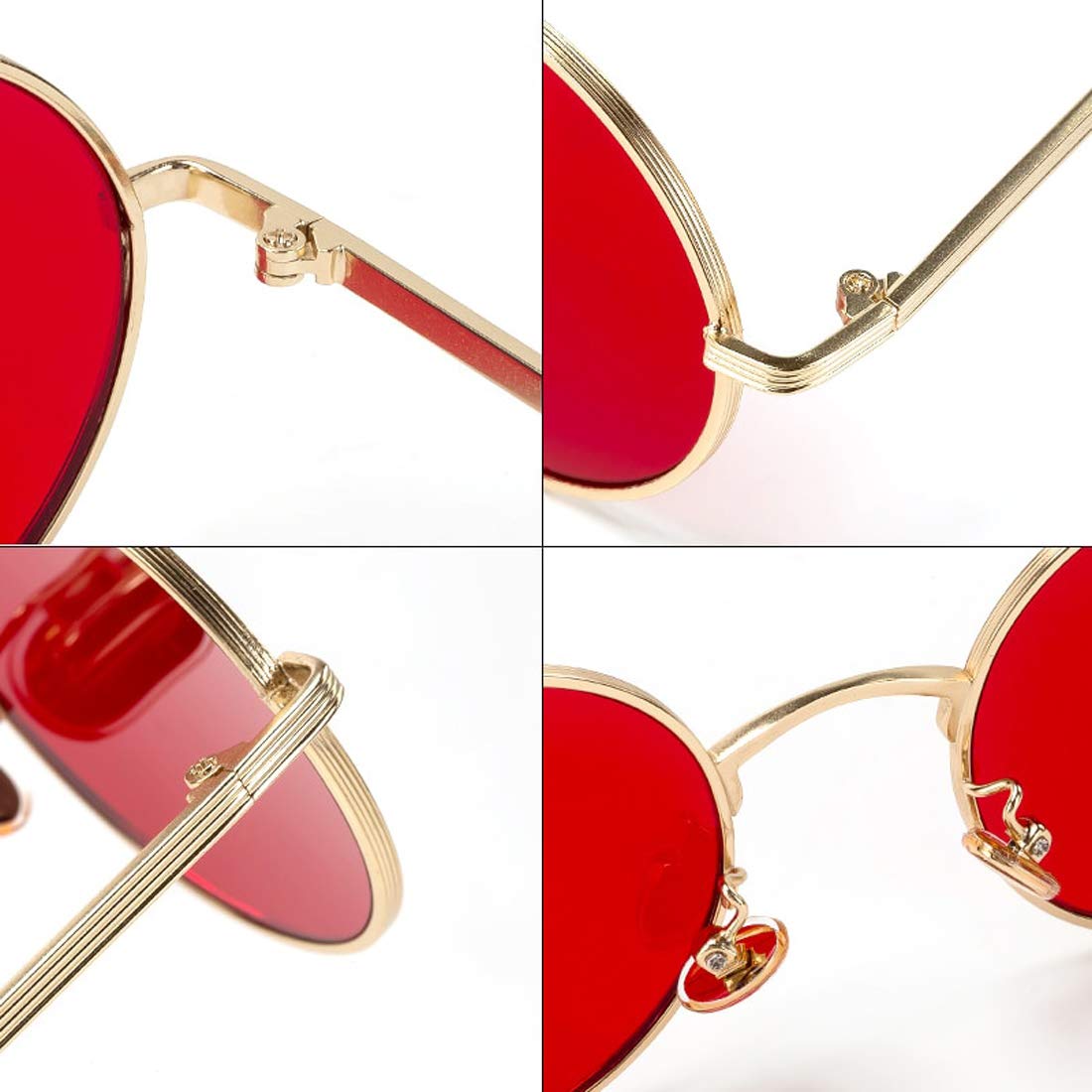 COASION Vintage Round Metal Sunglasses Small Red Halloween Glasses for Women Men (Gold Frame/Red Lens)