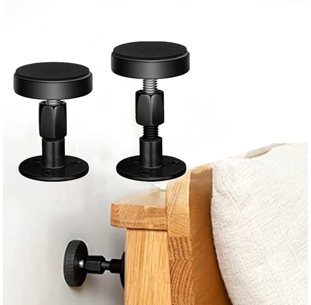 NatureMan 2 Pieces of Black Adjustable Threaded Bed Frame Anti-Shake Tool, Headboard Stoppers,Bed stoppers ,Wall Bed headboard Anti-Shake Fixer to Prevent loosening, Easy to Install (1.1-2.5 inches)