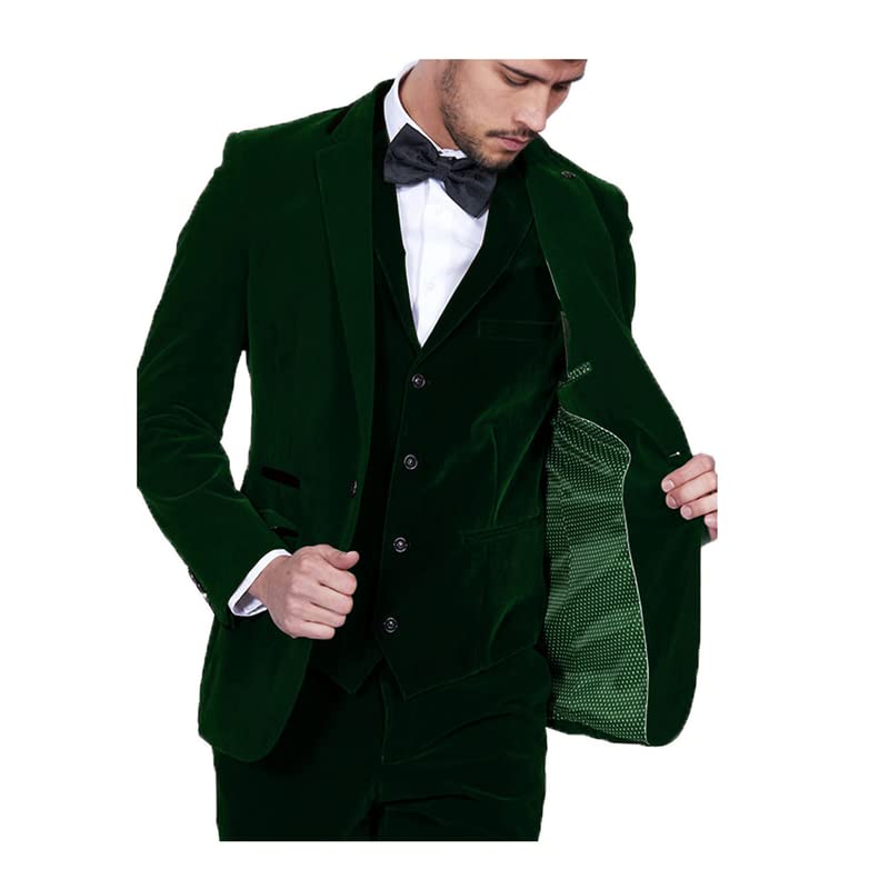 Dark Green Velvet Suit Coat for Men Slim Prom Tux Stylish Blazers for Teens