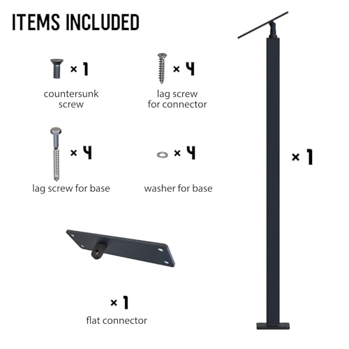 Dawn Railing Slim Cable Railing Post 36"x1.5"x1.5" Middle/End Post 30-40°Adjustable Top Cable Railing Post Black Coating Finishing Surface for Wood Concrete Stair Deck，1 Pack