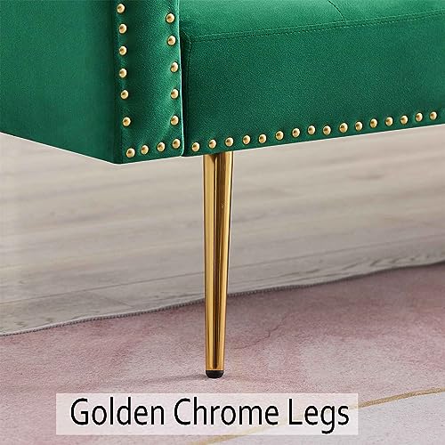 RIDFY 70”Modern 2 in 1 Velvet Futon Sofa Bed, Convertible Sleeper Couch with Legs/Pillows, Folding Upholstered Loveseat, Memory Foam Living Seat, Tufted Recliner Sofa for Home/Office (Green)