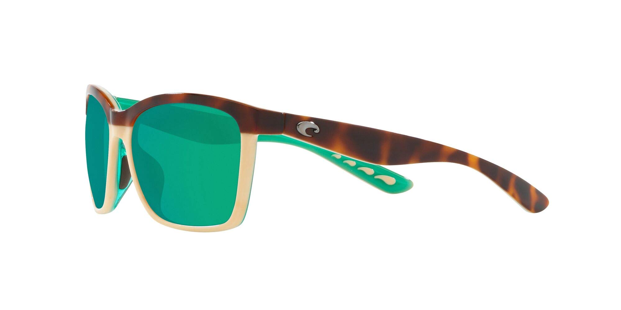 Costa Del Mar Womens Anaa Rectangular Sunglasses, Retro Tortoise/Cream/Mint/Green Mirrored Polarized-580P, 55 mm