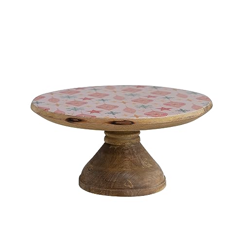 Creative Co-Op Enameled Mango Wood Cake Stand with Ornament Pattern, Multicolor, Medium, Multi