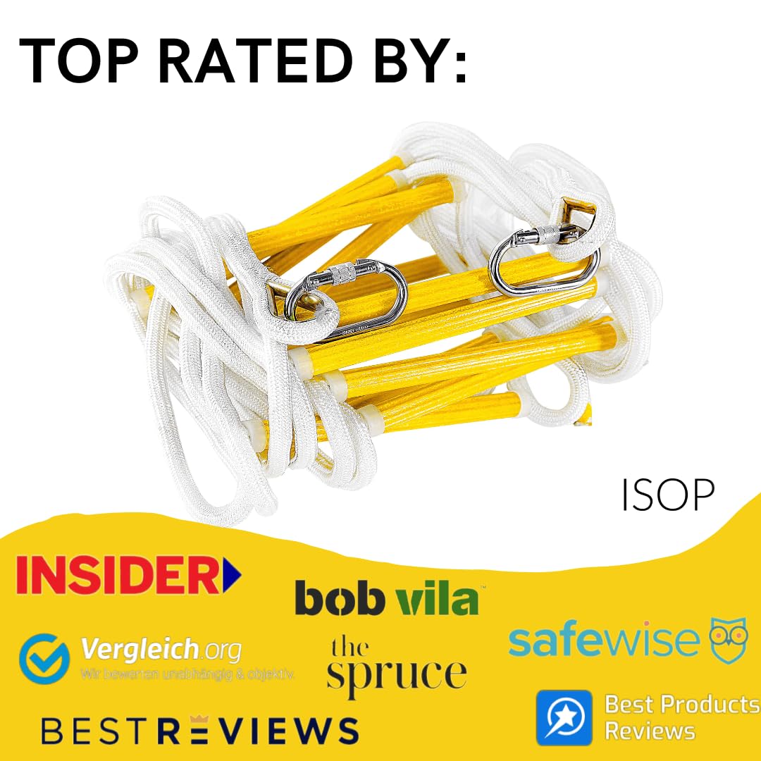 ISOP Flame Resistant Emergency Rope Ladder 13 ft with Spring Hooks and Universal Cabinet for Emergeny Equpment Fire Ladder, Fire Evacuation Set or Rescue Survival Kit