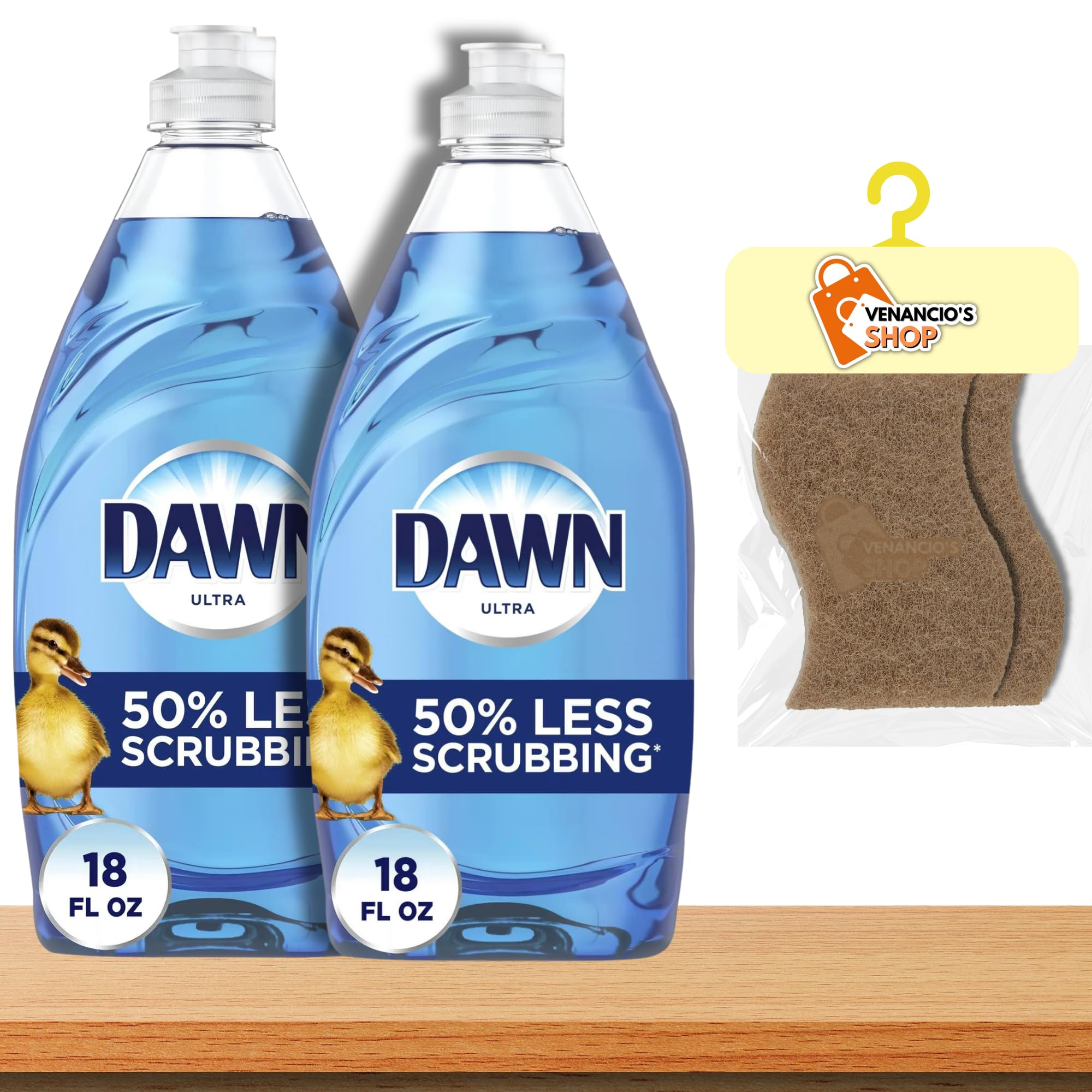 Dawn Ultra Dish Soap Dishwashing Liquid + Includes Venancio’sfridge Sticker and Cleaning Sponge (Original Scent 18 fl oz – Pack of 2)
