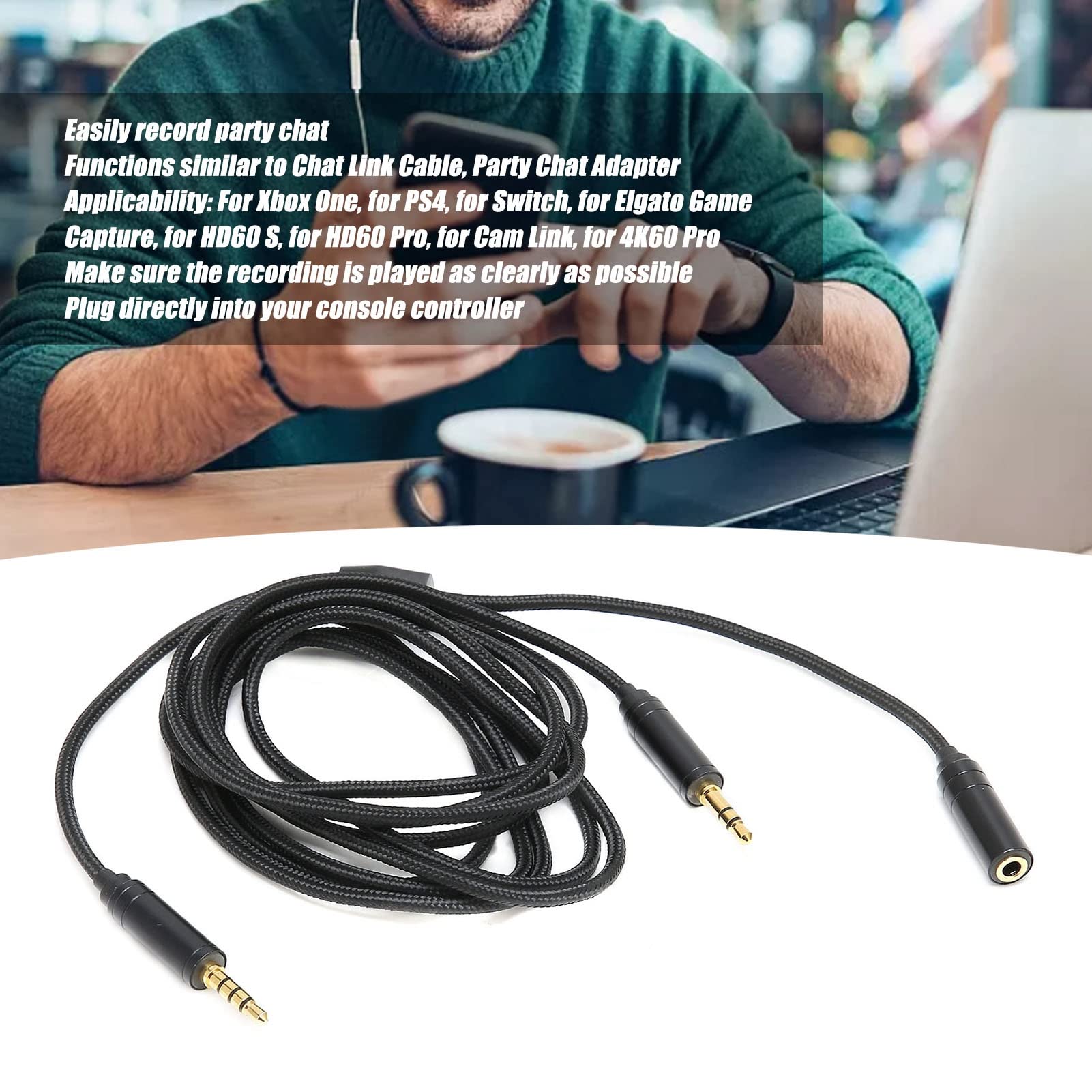 KOSDFOGE Chat Link Cable Party Record Chat Link Cable Compatible with Xbox One PS4 Switch Elgato HD60 S Black