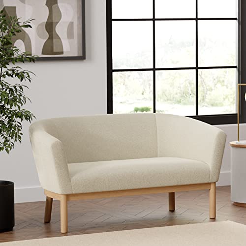 Mid-Century Curved Back Loveseat Sofa - 57.5" - Luxury and Comfortable Home Decor for Offices, Living Rooms, and Bedrooms - Solid Wood Legs and Breathable Fabric Cushions (Ivory)