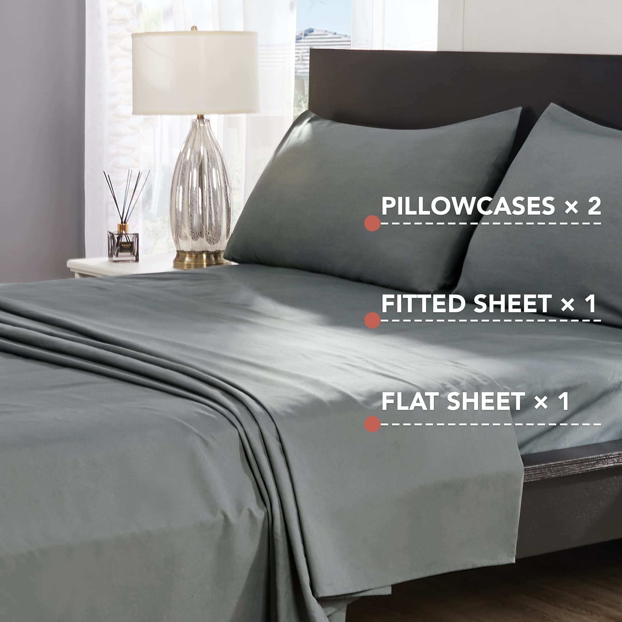 Deconovo Bed Sheets Light Grey Full Size Sheet Sets Microfiber 16" Deep Pocket 1800 Thread Count Luxury Comfort Bedding Silky Soft Touch 4 Pieces Pillowcases Flat Sheet & Fitted Sheet