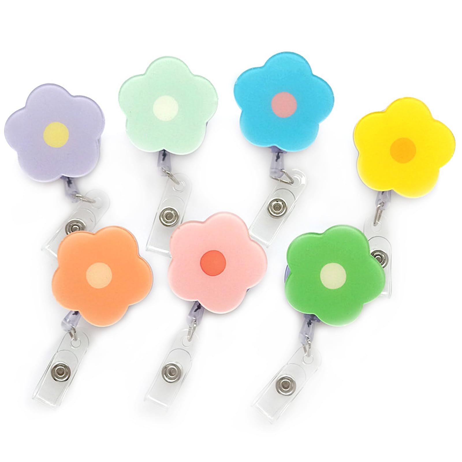 Cute Badge Reel Retractable 7 PCS Flower Floral Nurse Badge Holder Clips Reels ID Name Clip Tag for Nursing Nurses Hospital Teacher Pediatric Pharmacy Medical Lanyards Accessories