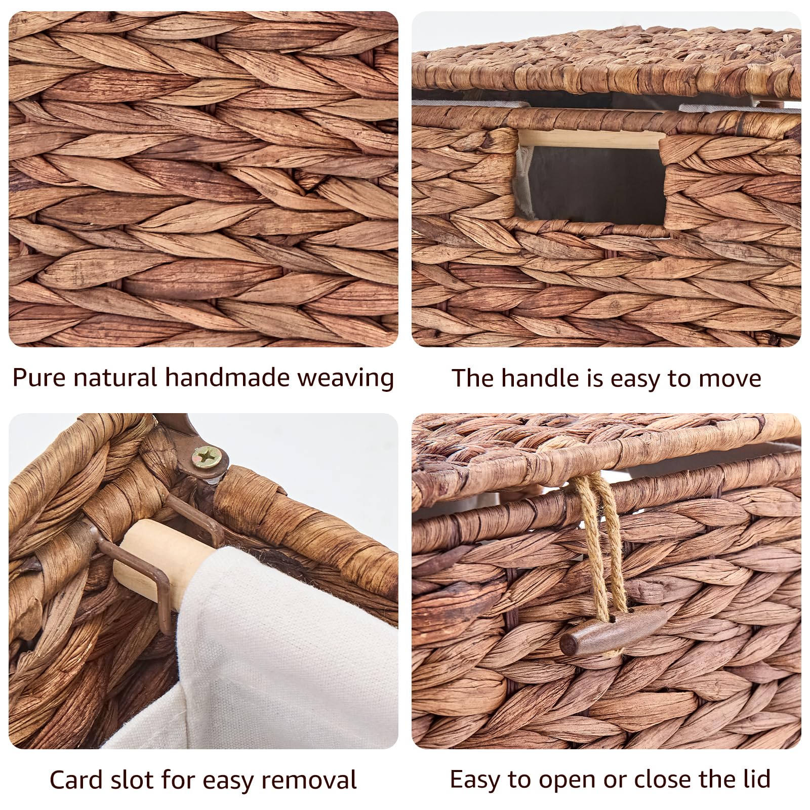 Large Laundry Hamper with Lid and Removable Liner Bag, Wicker Laundry Basket with Heightened Feet, Foldable Rattan Clothes Hamper, Handwoven Water Hyacinth Laundry Basket for Clothes and Towels