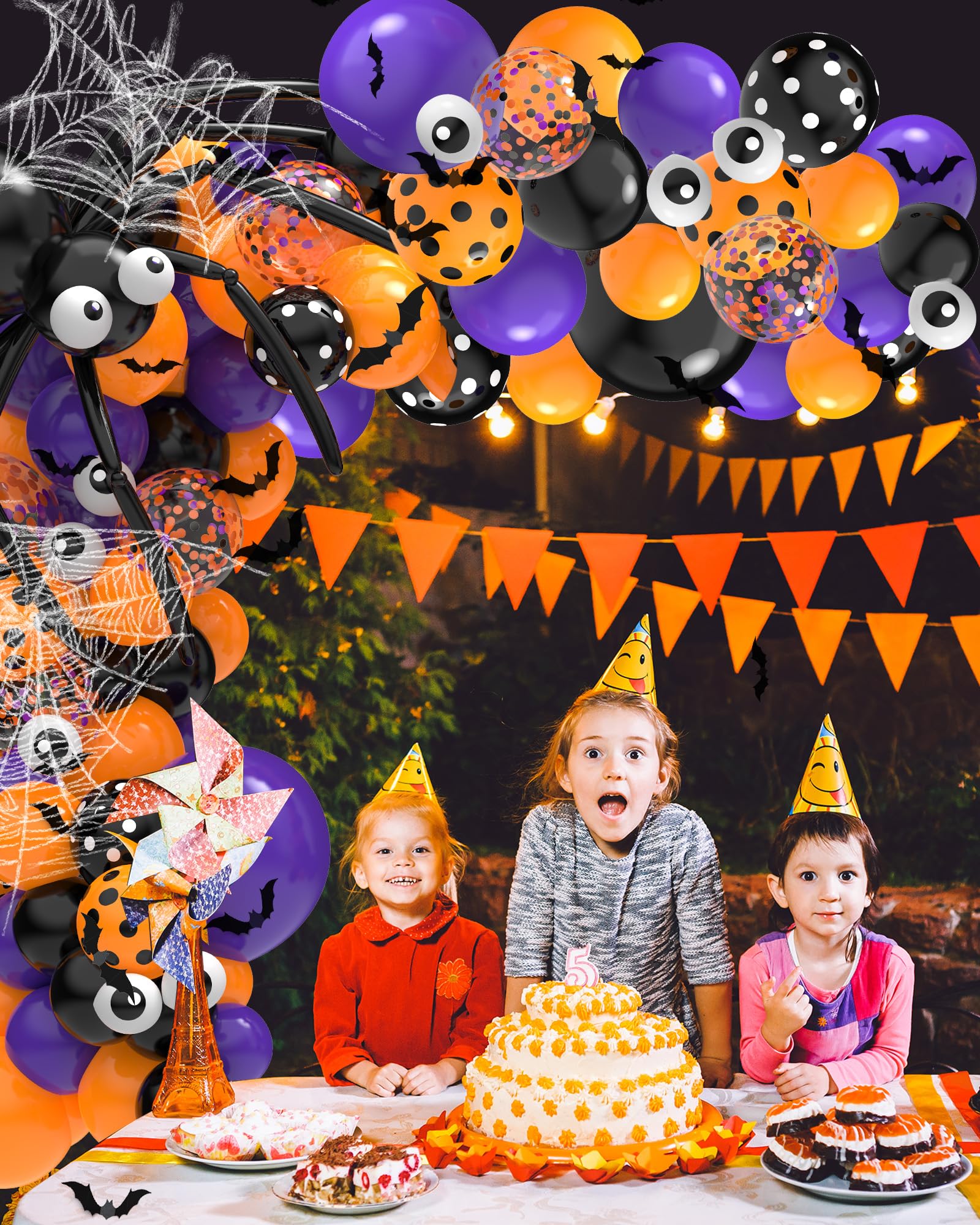 Oomloid 126 Pcs Halloween Balloon Garland Arch Kit, Halloween Party Decorations Include Spider Web, Bats, Purple Orange and Black Balloons for Halloween Birthday Party Supplies Decor