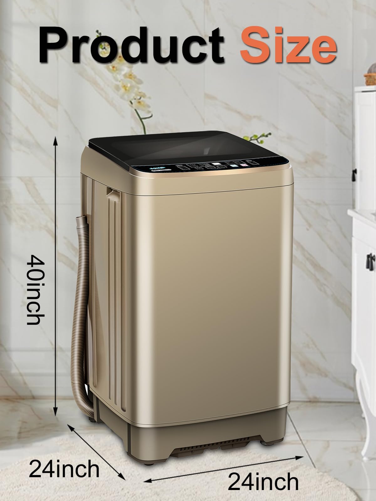 KRIB BLING Full Automatic Washing Machine with LED Display, 25 lbs Portable Washer Drain Pump, 10 Programs & 8 Water Levels Selections, Ideal for RV, Camping, Apartment, Dorm, Dark GOLD