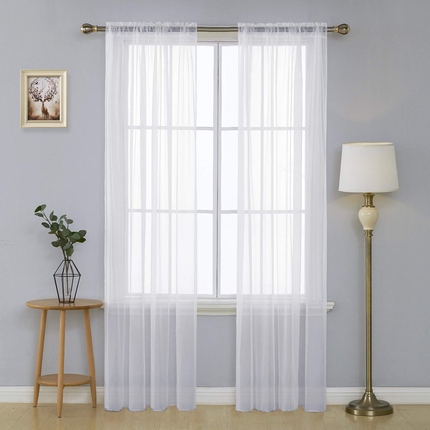 Deconovo White Sheer Curtains 45 Inch Length Rod Pocket Voile Drape Curtains for Living Room 2 Panels 52x45 Inch