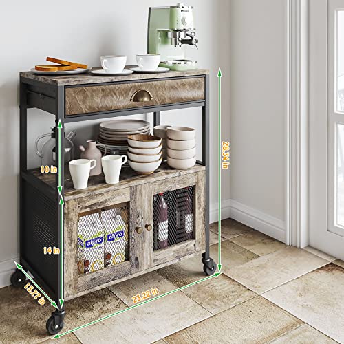 X-cosrack Coffee Bar Cabinet,3 Tiers Kitchen Coffee Cart with Drawer for The Home Buffets & Sideboards, Movable Farmhouse Coffee Station Table on Wheels for Living Room, Entryway, Dining Room, Kitchen