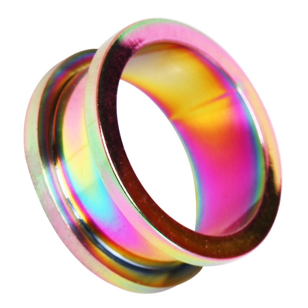 Cocobul Body Jewelry Pair of 00 Gauge (10mm) Rainbow PVD Plated Screw Fit Tunnel Plugs E05-038
