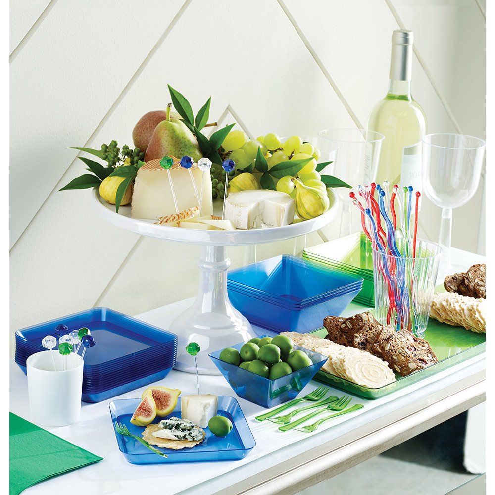 Creative Converting Square Plastic Serving Tray, 11.5-Inch, Translucent Blue