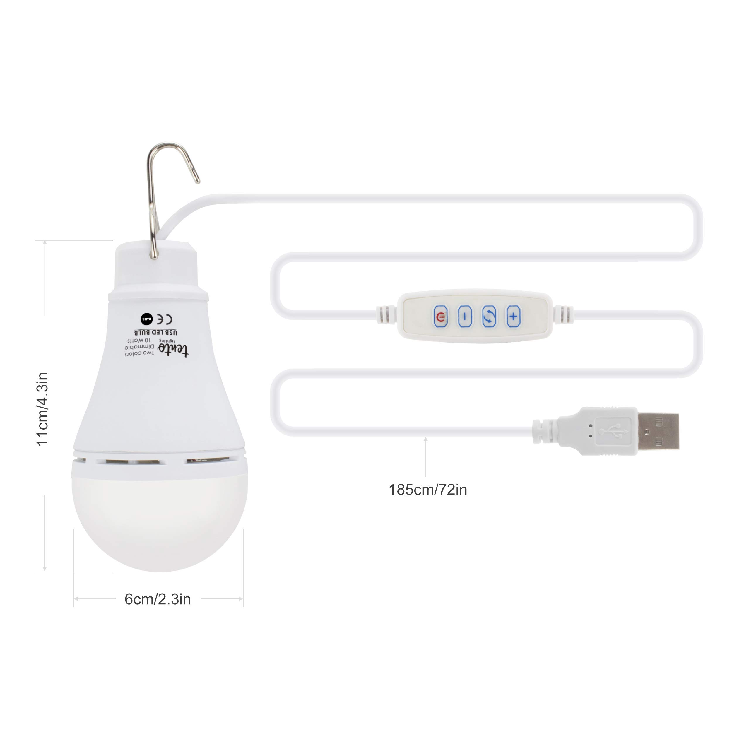 Tento Lighting USB Bulb USB-Powered LED Light Three Color Change, 40 Watts Replacement Portable Hanging Bulbs Camping Fishing Beach Tent Dormitory Energy Saving Led Lightbulb