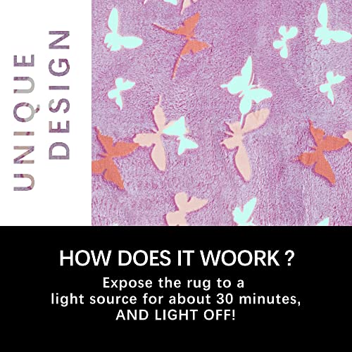 QH Seamless Butterfly Pattern Glow in The Dark Area Rug Area Rug for Living Room Bedroom Playing Room 72 x 60 Inch