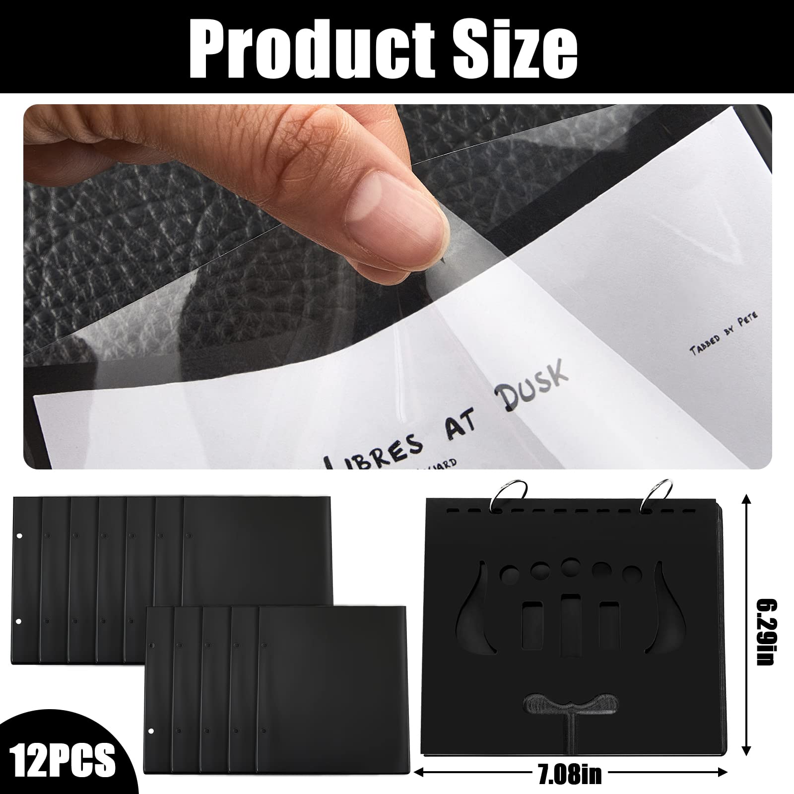 Flip Folio Folder, 12 Pcs Black Flip Folio and Trumpet Lyre Set Flip Folder Music Files Holder PVC Waterproof Window Pages Lightweight Instrument Lyre Marching Band Lyre and Flip Folder