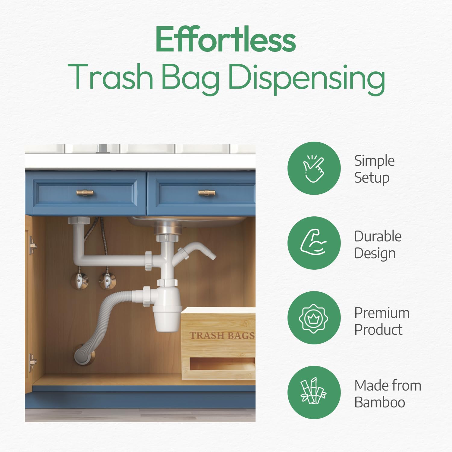 Largest Club Size Trash Bag Holder 10"x8.25"- Dispenser Holds 200 Bags & Regular Size Rolls, Convenient Design, Countertop or Wall-Mounted, Sturdy Bamboo, Easy to Clean