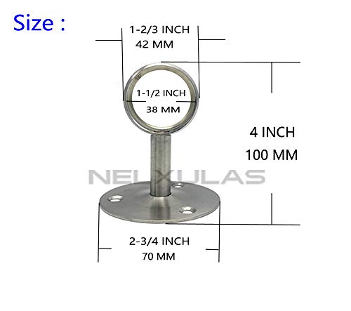 NELXULAS Stainless Steel Heavy Duty Closet Rod,Curtain Rod End Supports Socket, Flange Rod Holder Closet Pole with Matching Screws (1-1/2 INCH, Silver)