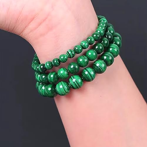 flipfit 8MM Natural Malachite Bracelet Men's Women's Round Beads Crystal Bracelet
