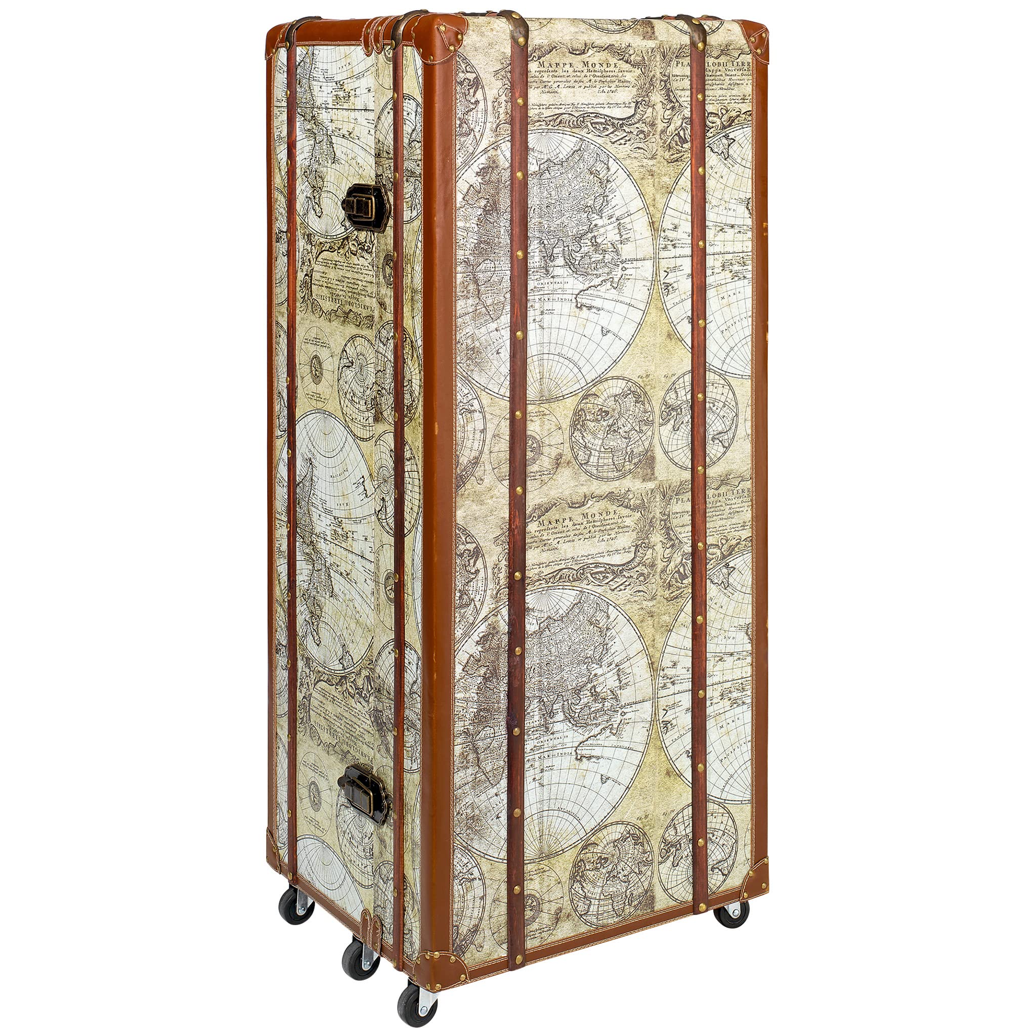 Design Toscano Italian-Style World Map Cocktail Bar Steamer Trunk, 49.5 Inch, full color