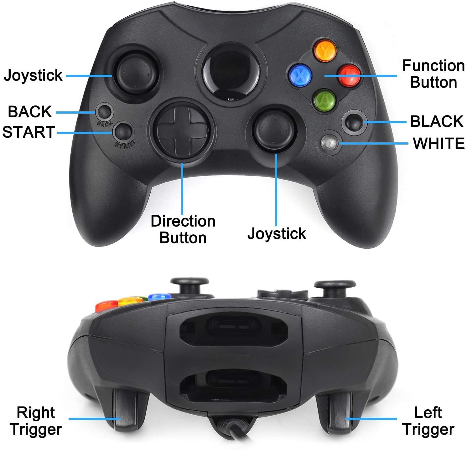Xbox Classic Controller S-Type Wired Gamepad for Xbox S Type Console (Black and ClearBlue)