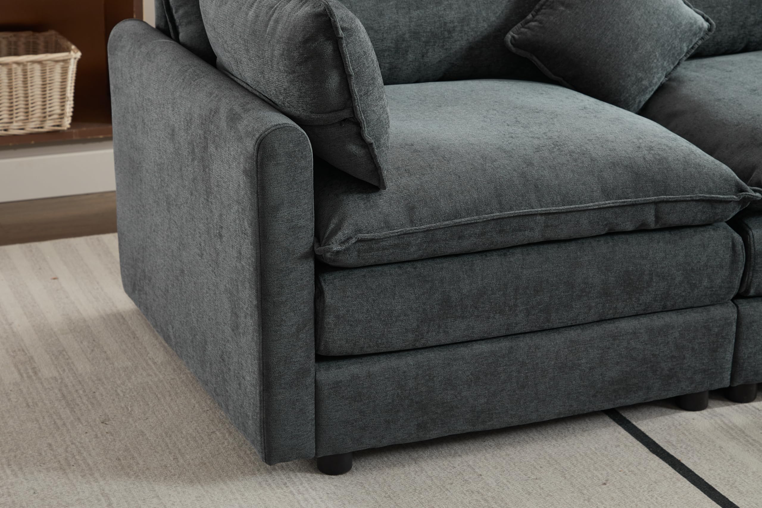 Orange Modular Sectional Sofa, 101" Modern Cloud Couch for Living Room, 3-Seater Upholstered Chenille Deep Seat Sofa, Comfy L Shaped Sectional Couch with Movable Ottoma & Pillows for Apartment Office
