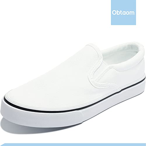 Obtaom Women's White Sneakers Black Slip on Shoes for Women Low Top Canvas Shoes Loafers(White US5)