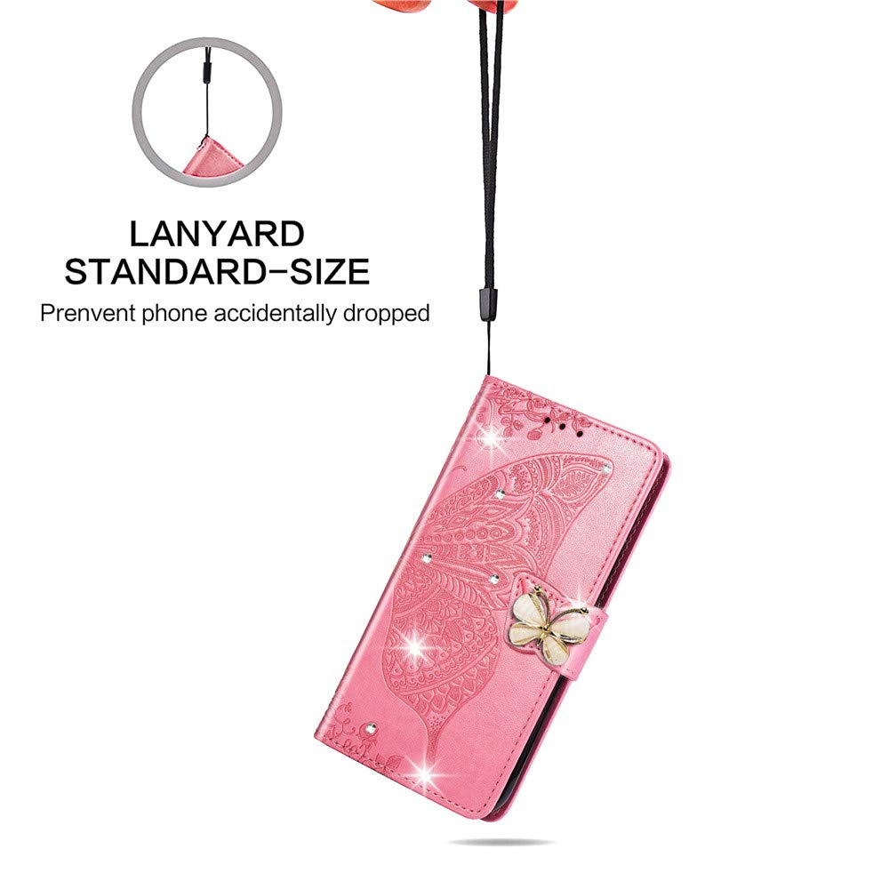 COTDINFOR Wallet Case for Google Pixel 8 Case Crystal Glitter Bling with Card Holder Stand Leather Flip Wallet Phone Case Diamond Butterfly Protective Case for Google Pixel 8 Crystal Pink