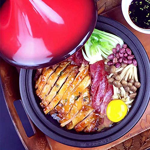 Thickened Cast Iron Tagine Pot, with Gloves Potholder, for Different Cooking Styles and Temperature Settings, Enameled Tajine, Oven Safe Dish Clay / 27cm with Thermal Board/Red