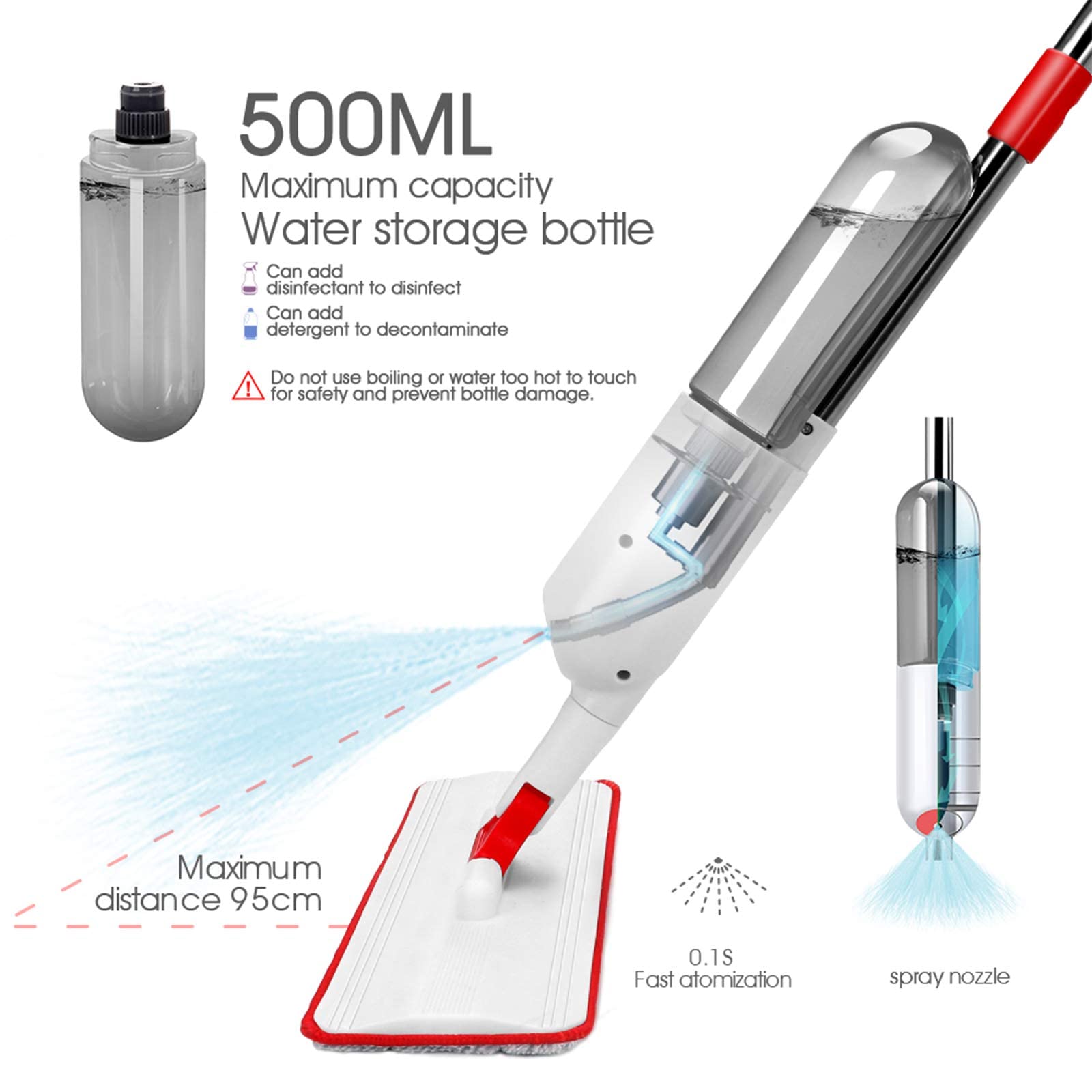 Kphico Spray Mops,Microfiber Floor Mops for Floor Cleaning,Dry Wet Spray Mop with 500ML Refillable Bottle and 5 Washable Pads,Flat Dust Mop for Hardwood Ceramic Marble Tile Laminate Floor Cleaning